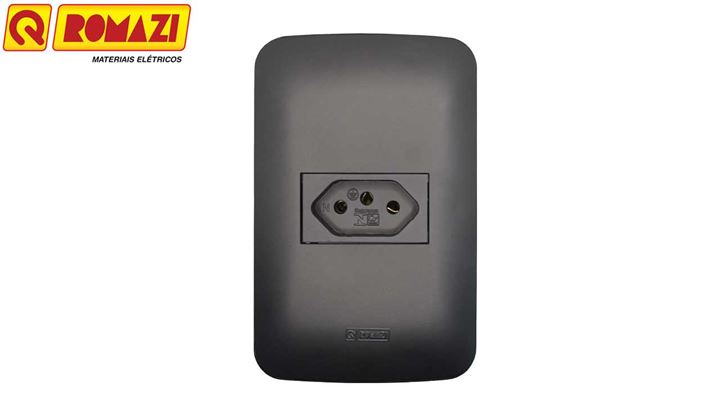 ROMAZI LINHA CANOA PRETA 1 TOMADA 2P+T 10A | Almeida Distribuidor